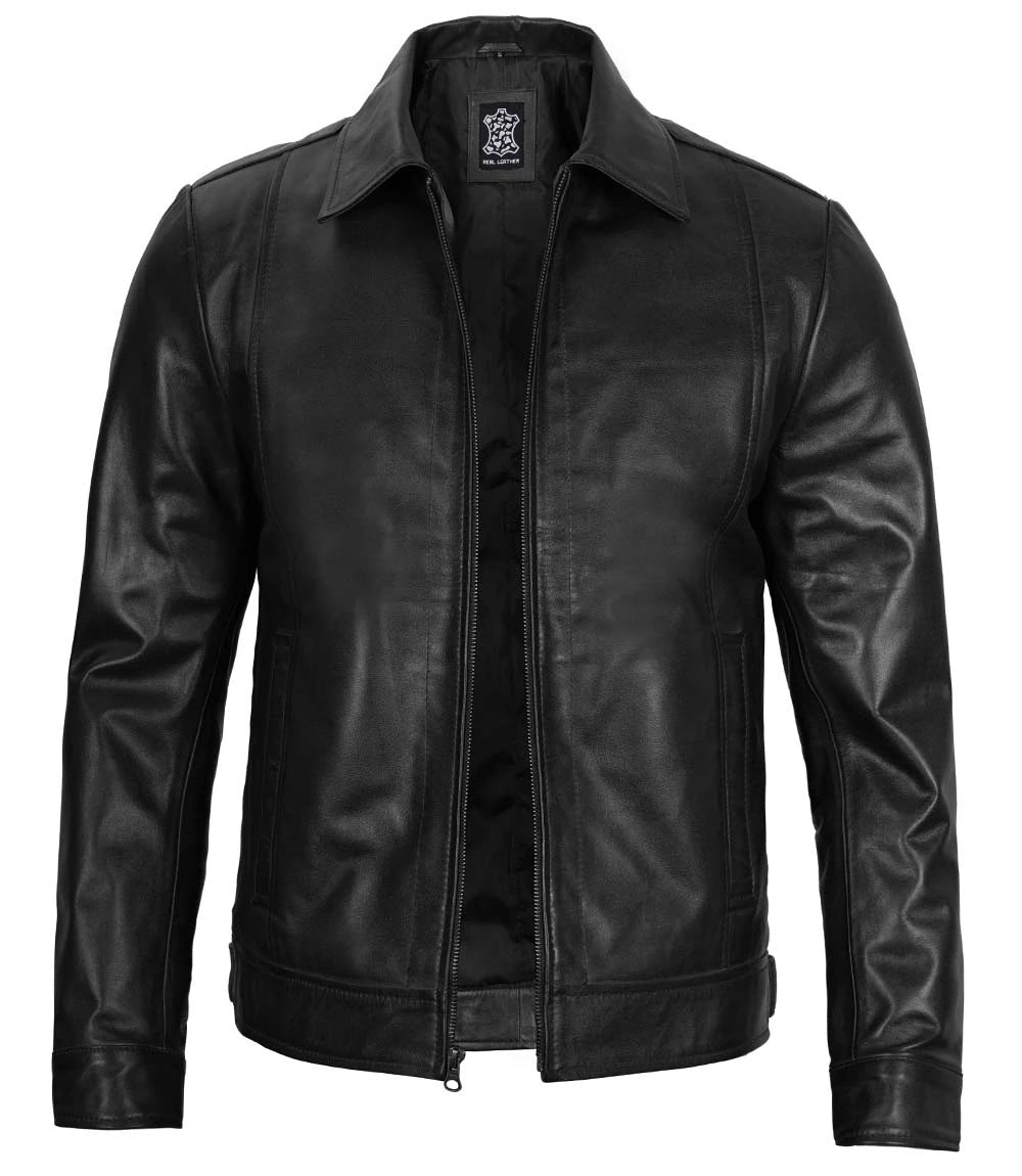 Schwarze Harrington-im Vintage-Stil Lederjacke Herren – Decrum