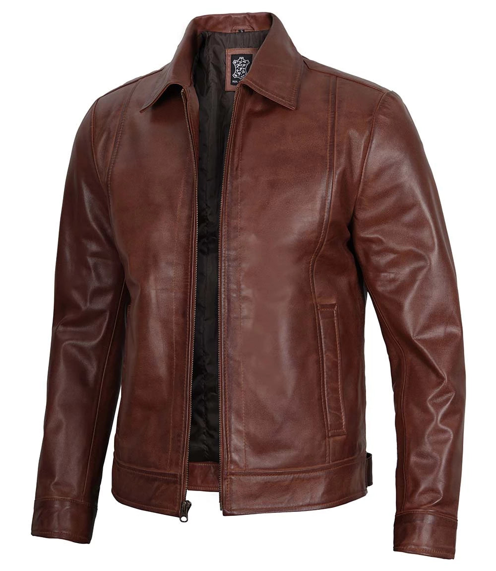 Braune, taillierte Biker-Lederjacke für Herren | Ausgefallen und ...